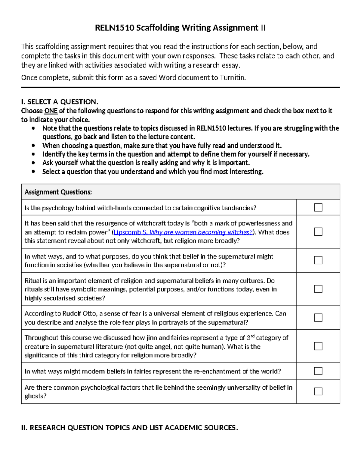 RELN1510 Scaffolding Writing Assignment II - These tasks relate to each ...