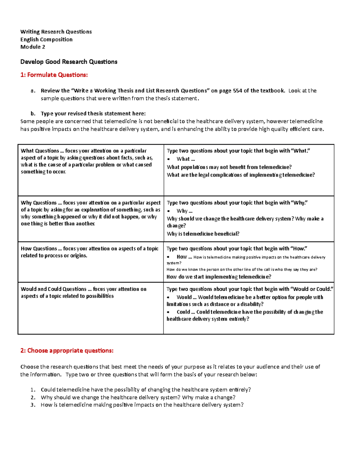 EC Research Question Worksheet - Writing Research Questions English ...