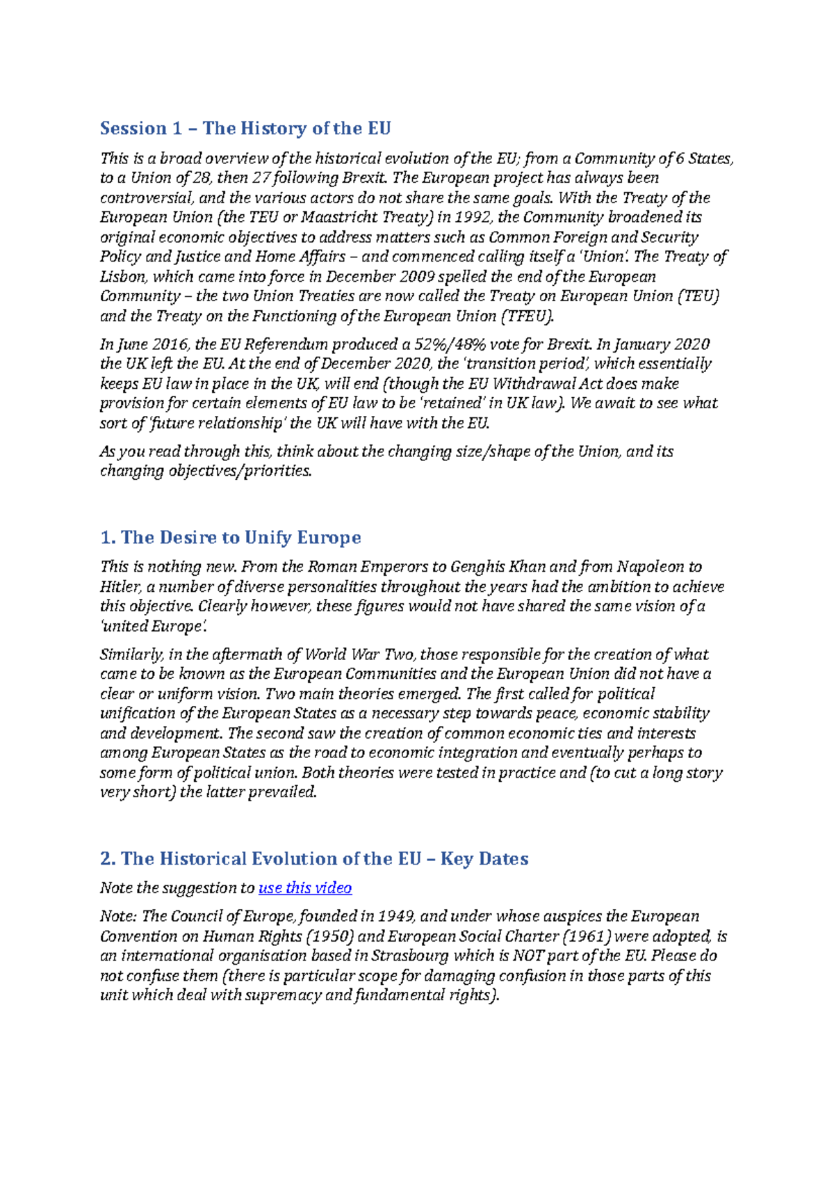 Handbook for Cycle 1 - final DA - Session 1 – The History of the EU ...