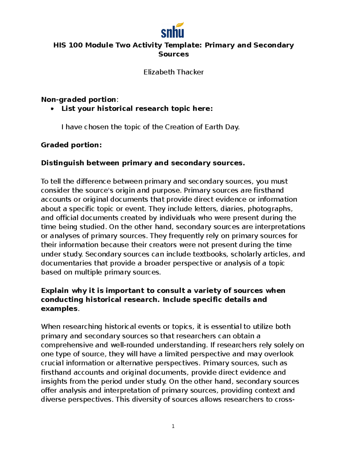 HIS 100 Module Two Activity Sources done - HIS 100 Module Two Activity ...