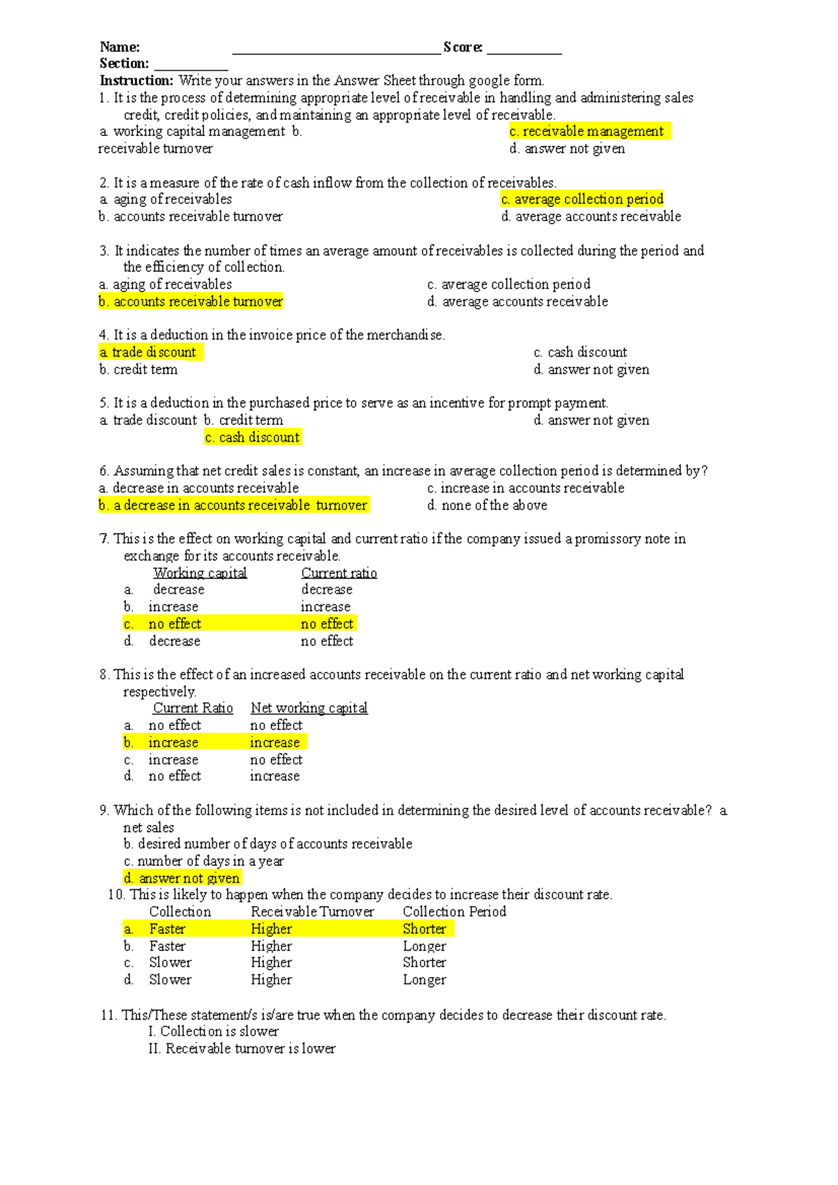 answer keys_ receivable management - Name ...