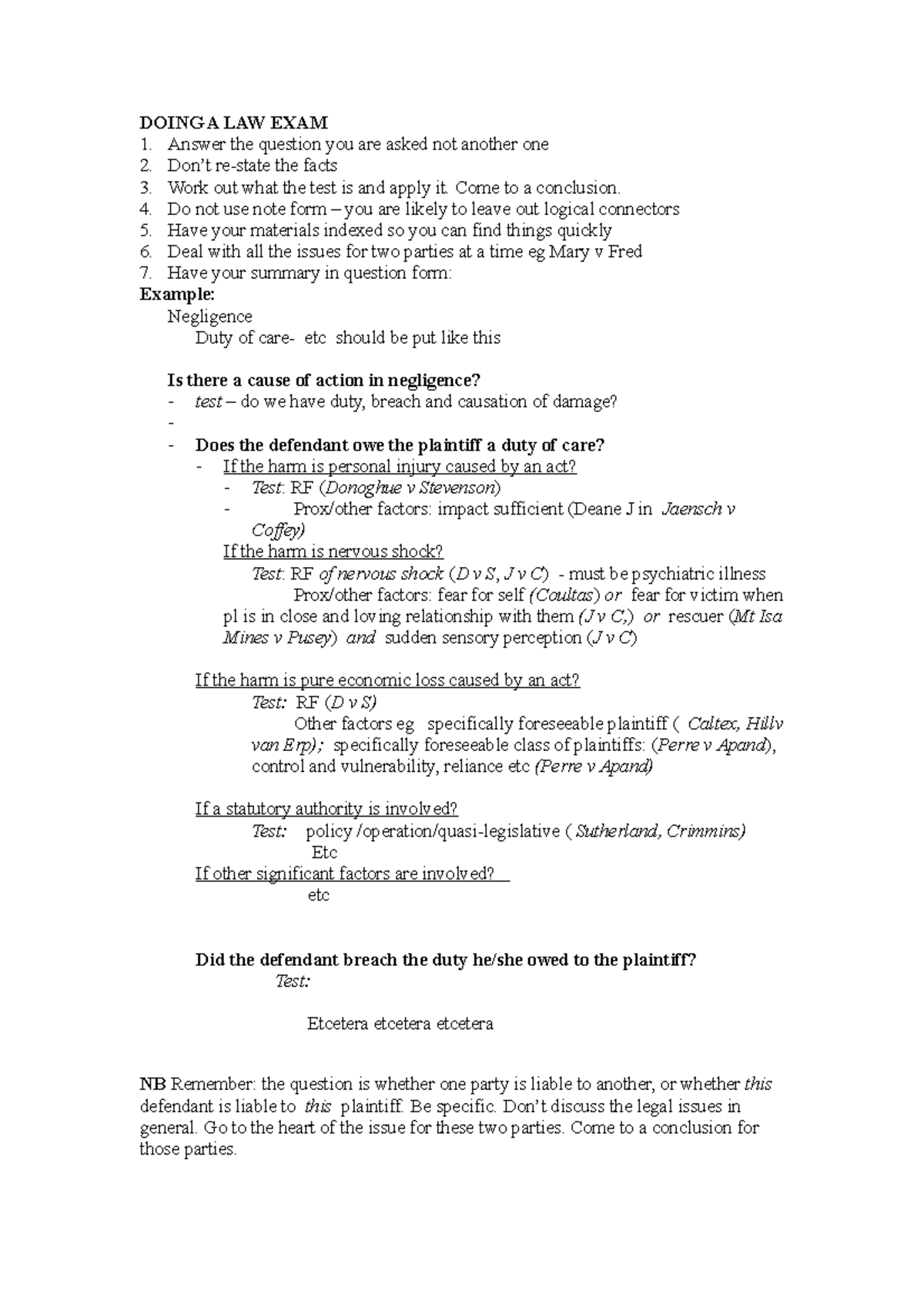 Doing A LAW EXAM - DOING A LAW EXAM Answer the question you are asked ...