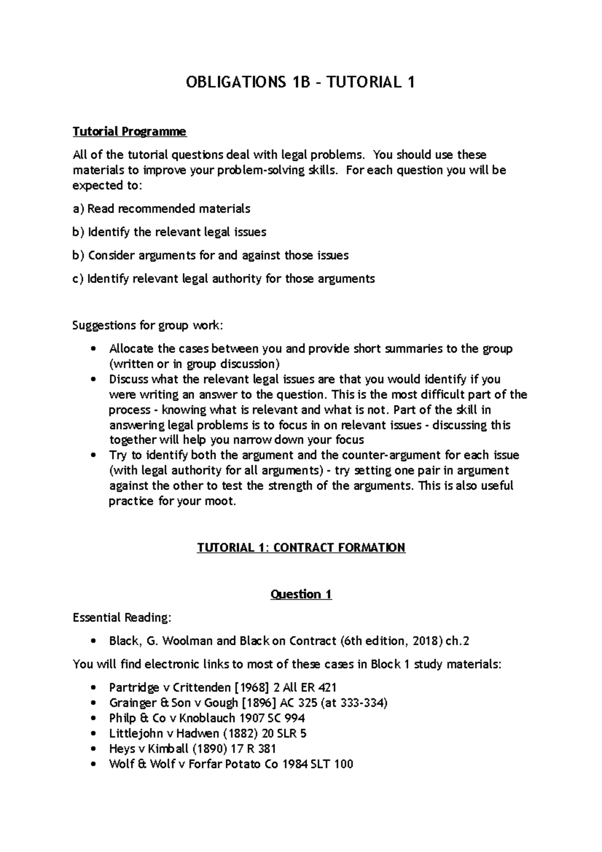 Tutorial 1 - OBLIGATIONS 1B – TUTORIAL 1 Tutorial Programme All of the ...
