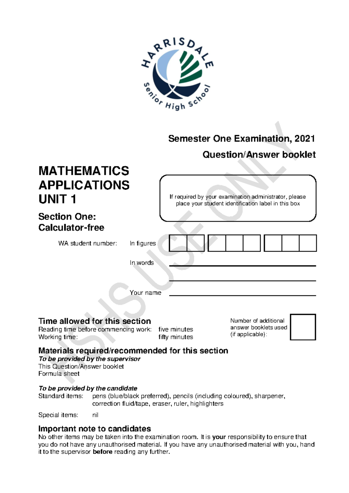 WAEP 2021 YR11 APPS U1 S1 - Semester One Examination, 2021 Question ...