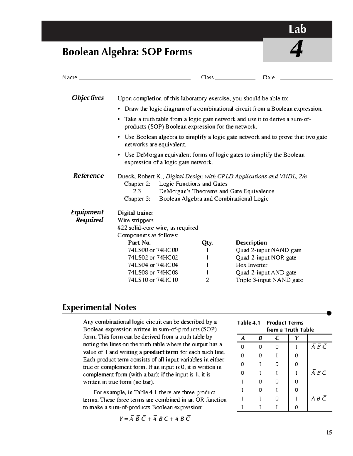 Lab 04 - I DONT REMEMBER - Lab 4 Boolean Algebra: SOP Forms Name - Studocu