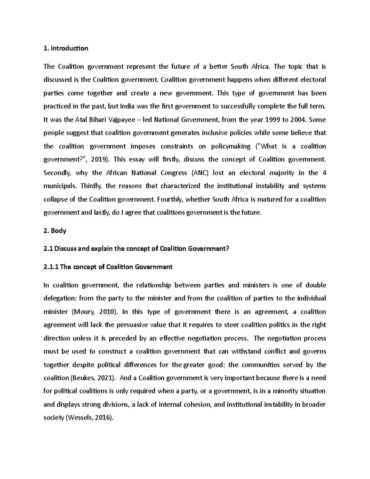 GOV assignmnent 1 - Local Government - Introduction The Coalition ...