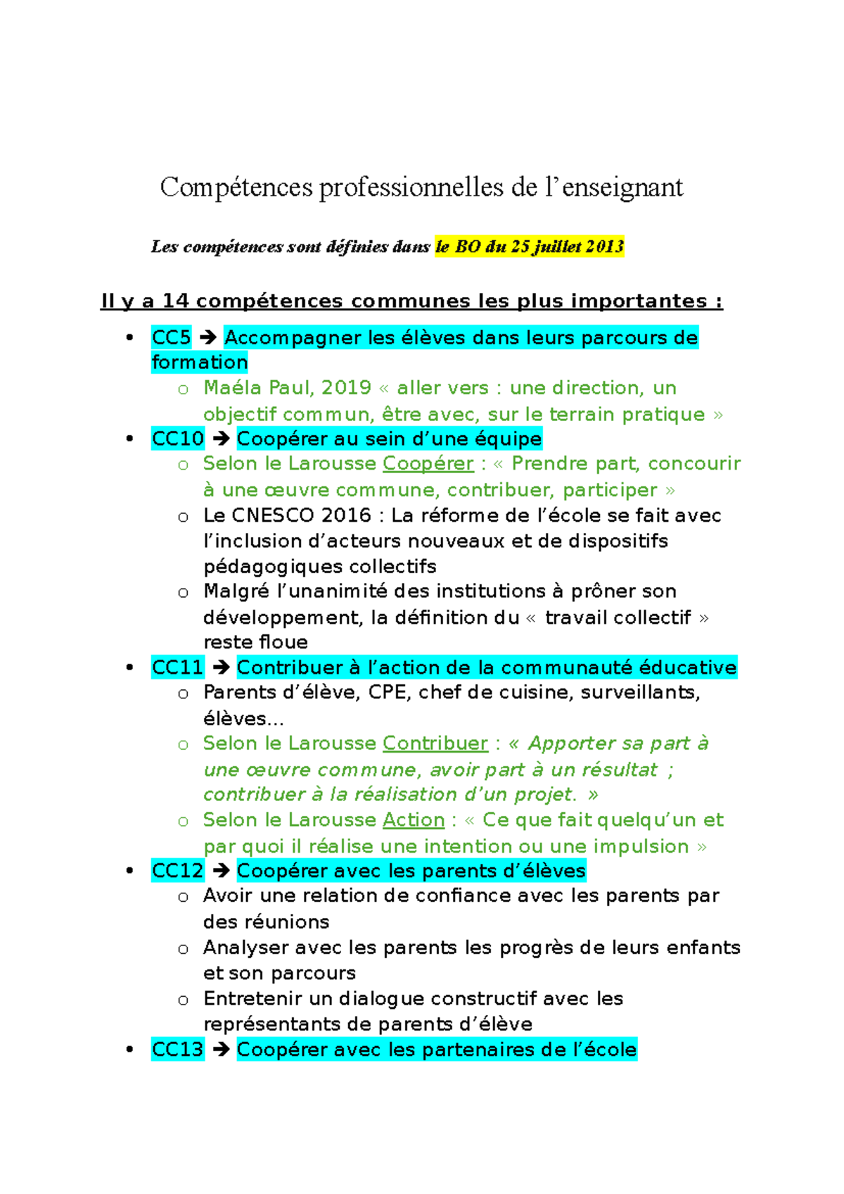 Fiche de révision - Compétences professionnelles de l’enseignant Les ...