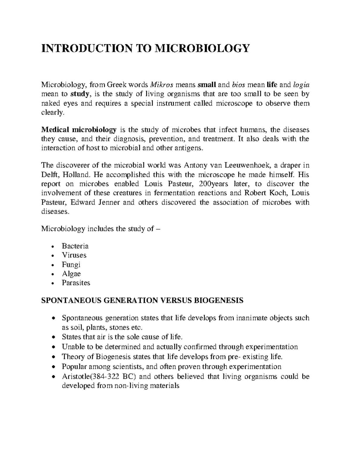 Introduction TO Microbiology - INTRODUCTION TO MICROBIOLOGY ...