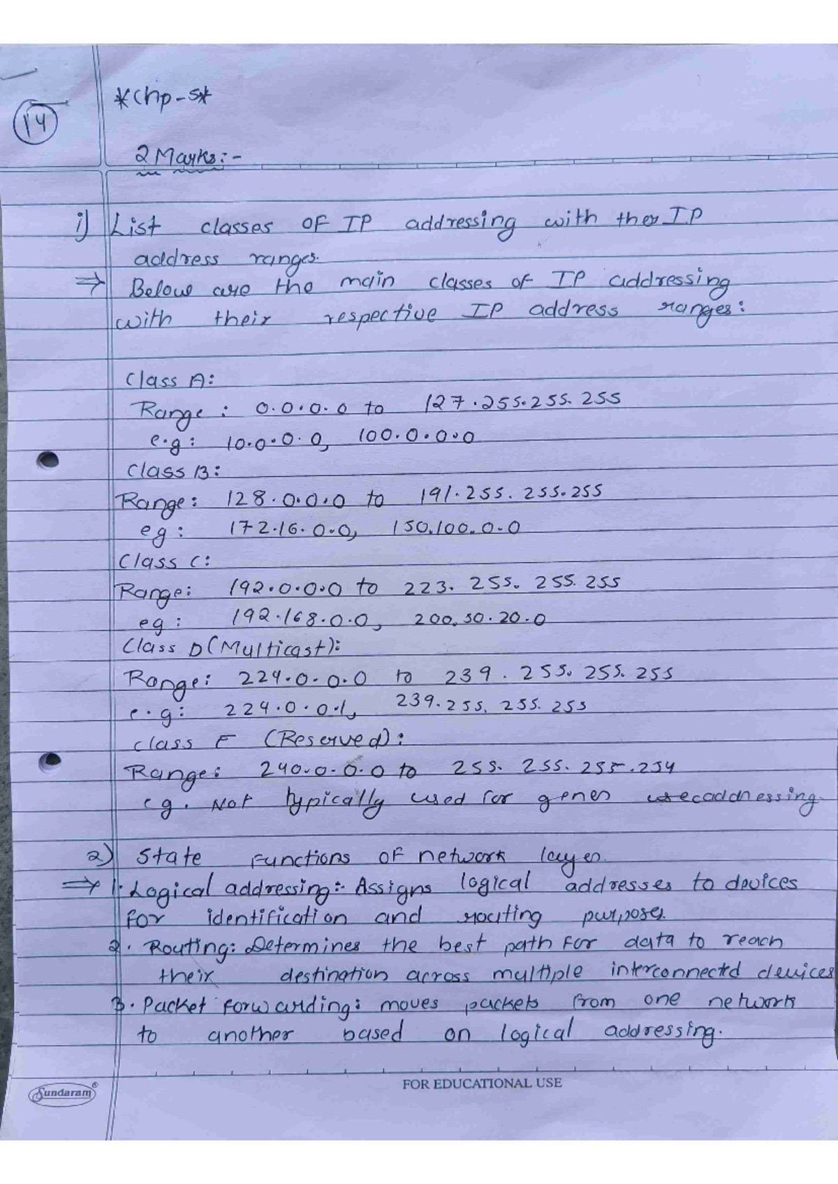 Chap 5 dcc - Dcc 5 th ch notes - 14 2 in i) List classes OF IP ...