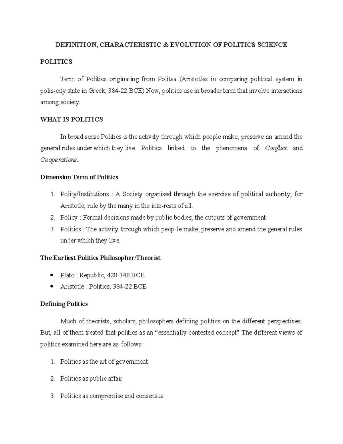 PIP week 1 - Definition, Characteristic and Evolution Of Politics ...