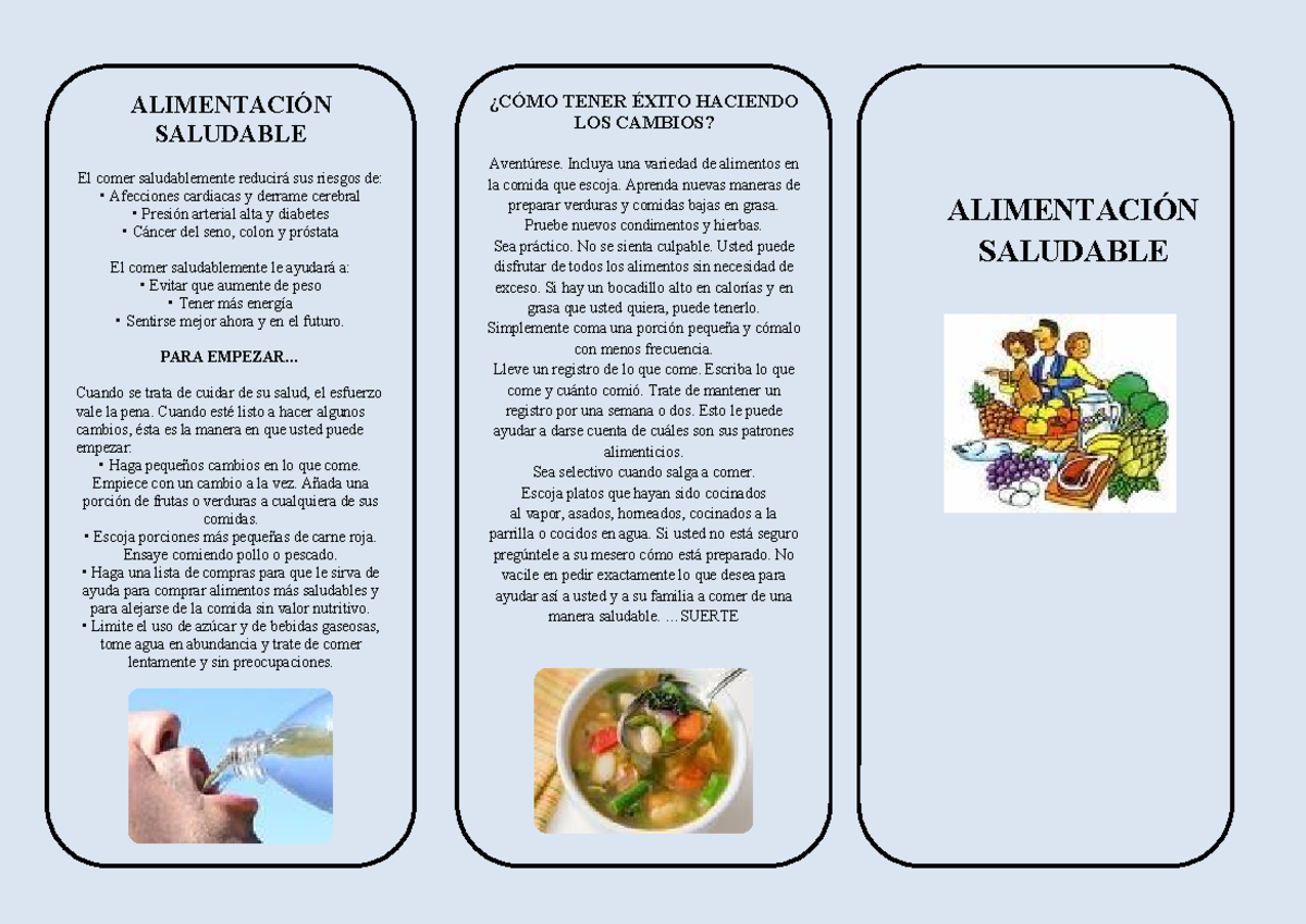 Triptico de la Alimentacion Saludable - ALIMENTACIÓN SALUDABLE ALIMENTACIÓN SALUDABLE El comer ...