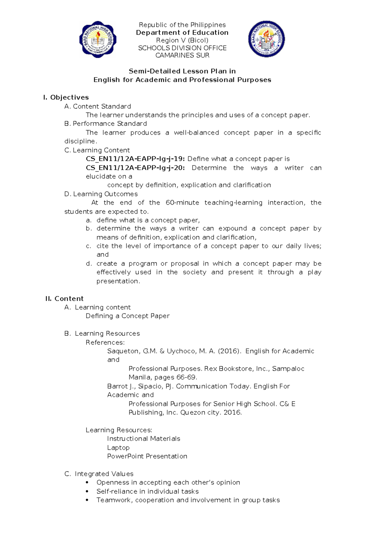 Semi-detailed Lesson Plan Concept Paper - Department of Education ...