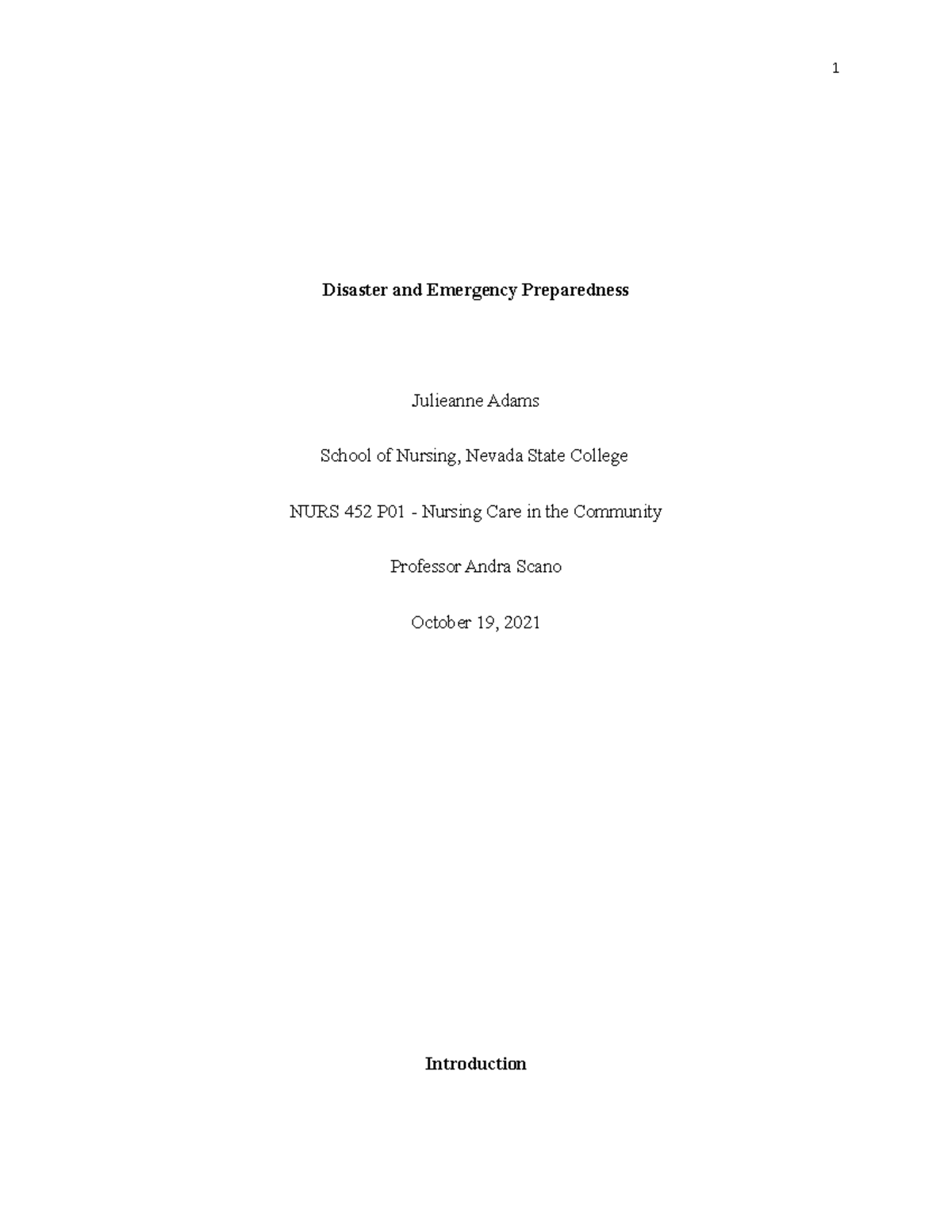 Disaster Nursing and Emergency Preparedness Paper - 1 Disaster and ...