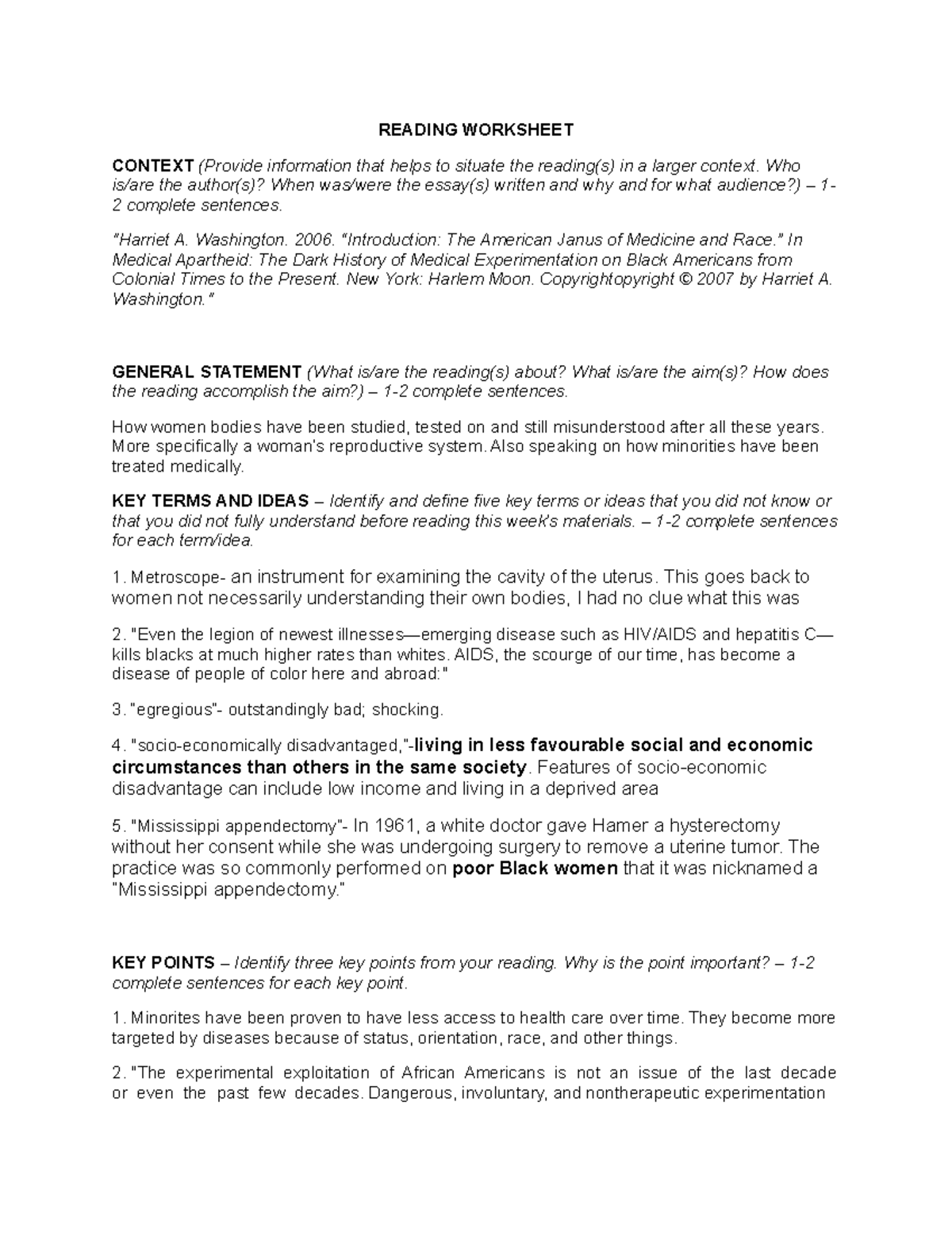 Washington reading work sheet - READING WORKSHEET CONTEXT (Provide ...