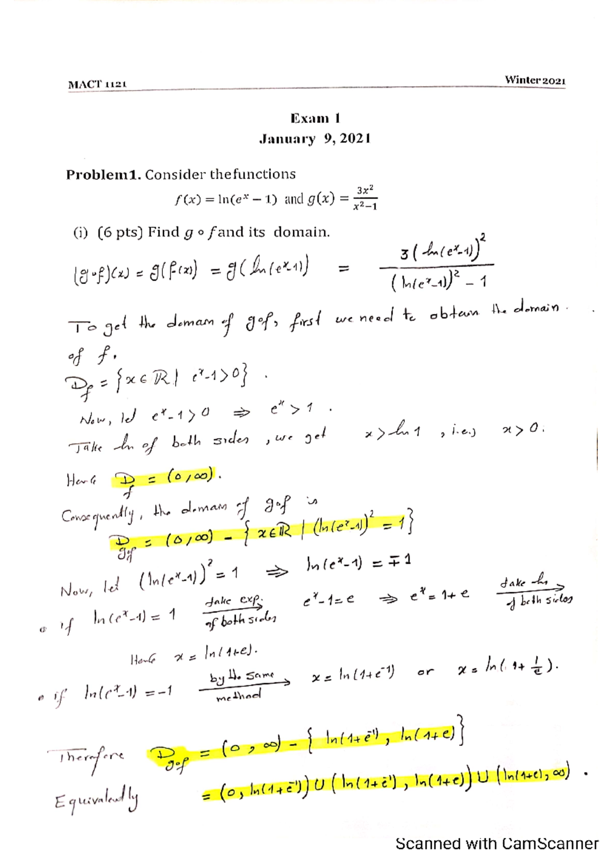 Solution to Winter 2021 Exam 1 - Calculus I - Studocu