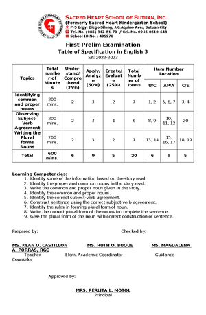 Second Prelim Examination Eng3 - Second Prelim Examination Table of ...