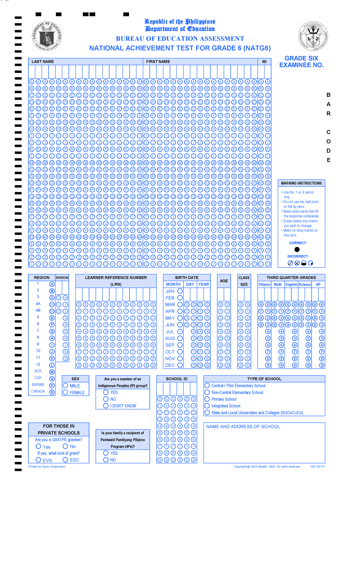 NATG6 AS SY23 24 - NAT - Department of Education B A R C O D E Copyright @ 2023 DepEd - BEA. All ...