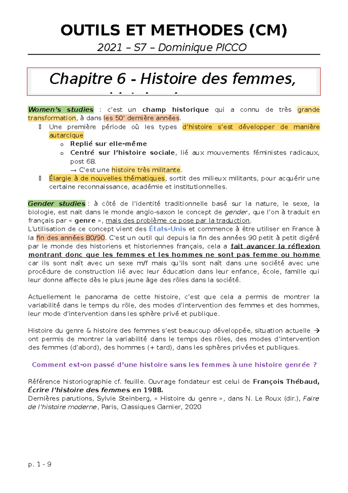 Histoire des femmes, histoire du genre - OUTILS ET METHODES (CM) 2021 ...