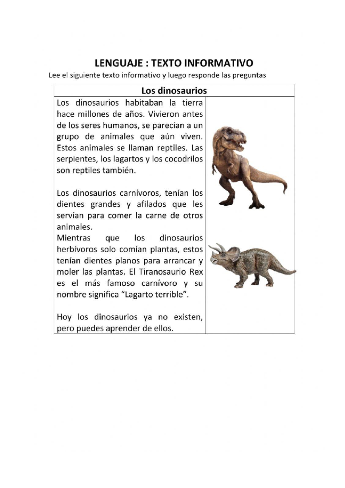Actividad 1 - LENGUAJE : TEXTO INFORMATIVO Lee el siguiente texto ...