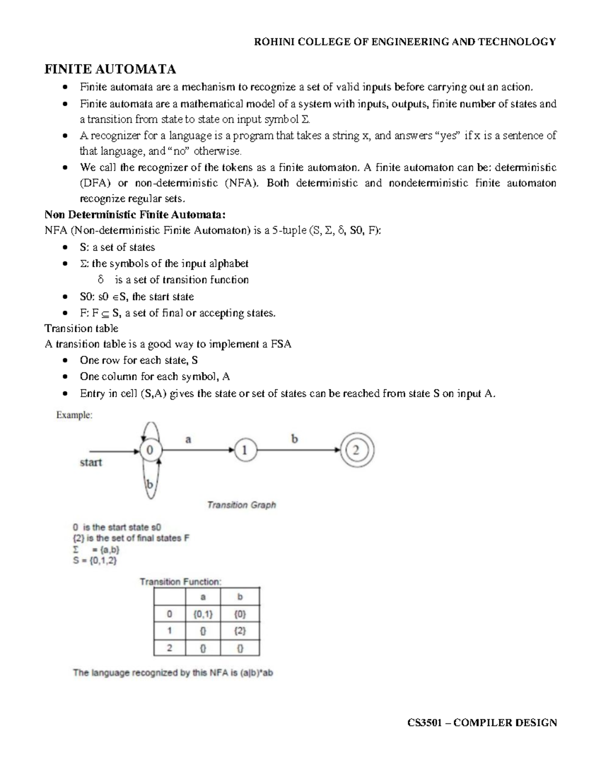 Finite Automata Material Rohini College Of Engineering And
