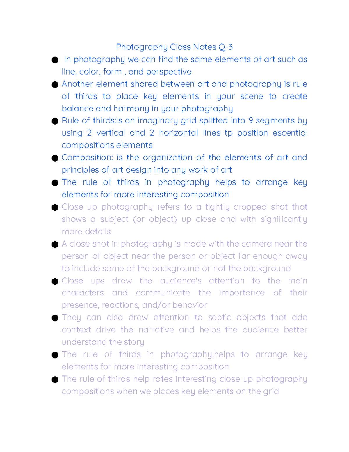 Spring semester notes - Photography Class Notes Q- In photography we ...