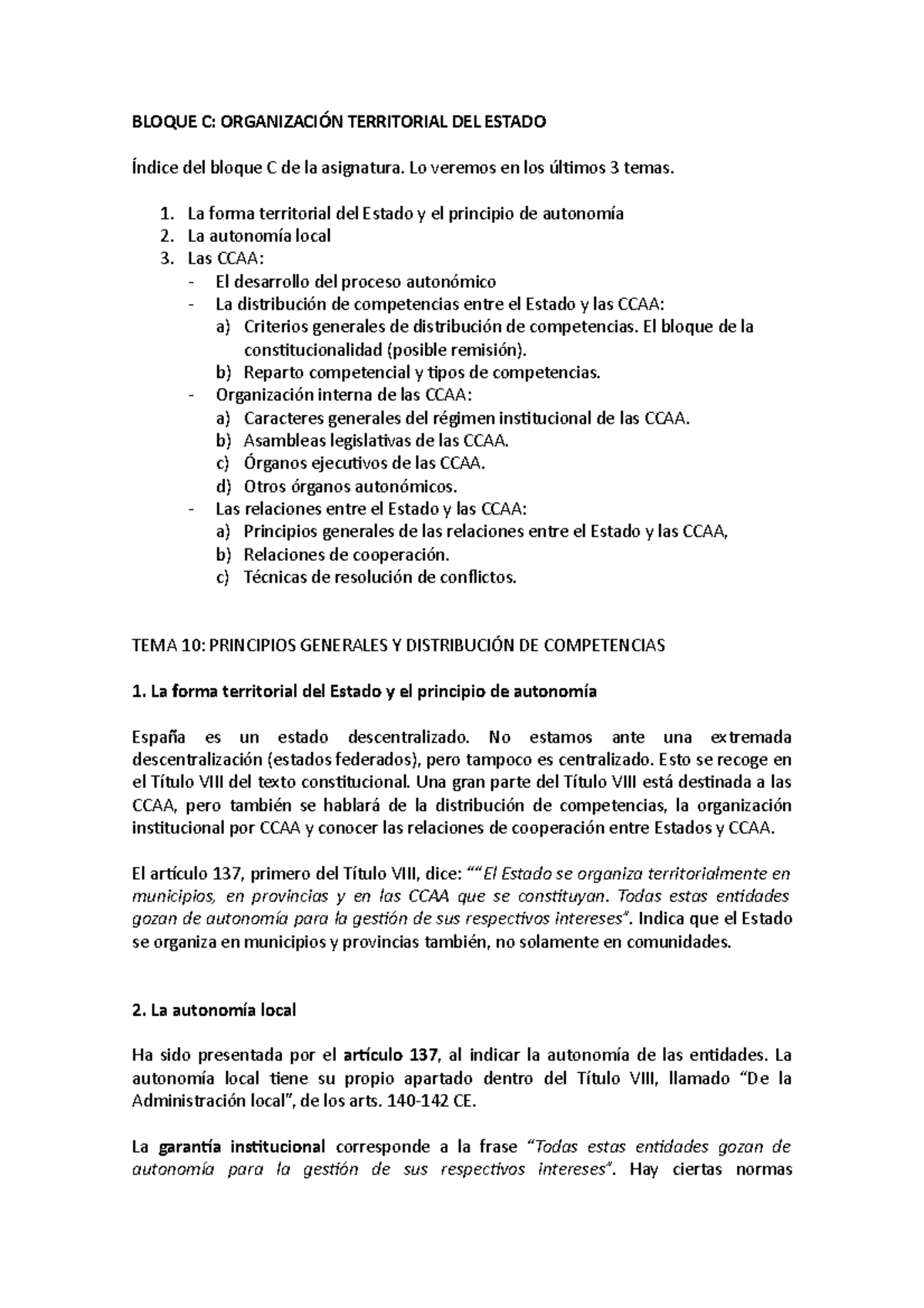 TEMA 10 Consti - SOn apuntges buenisimas pR la asignatura os van a servir mazo - BLOQUE C: - Studocu
