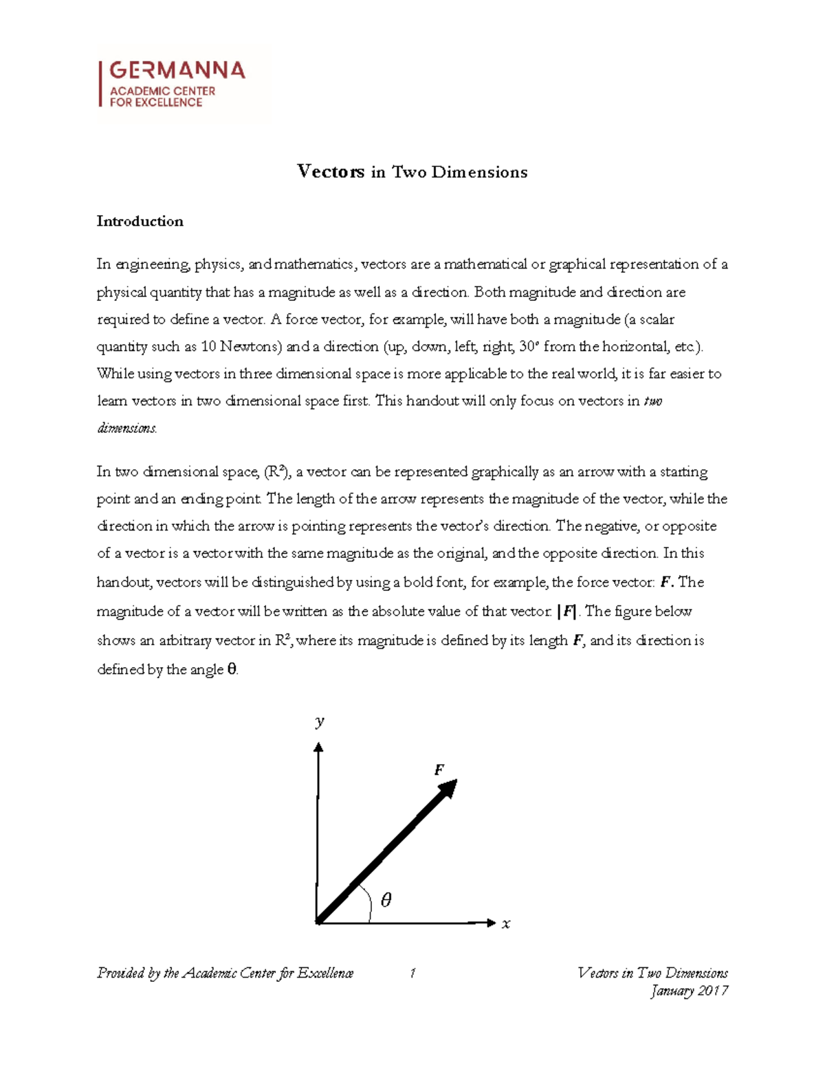 Vectors in Two Dimensions - Provided by the Academic Center for ...
