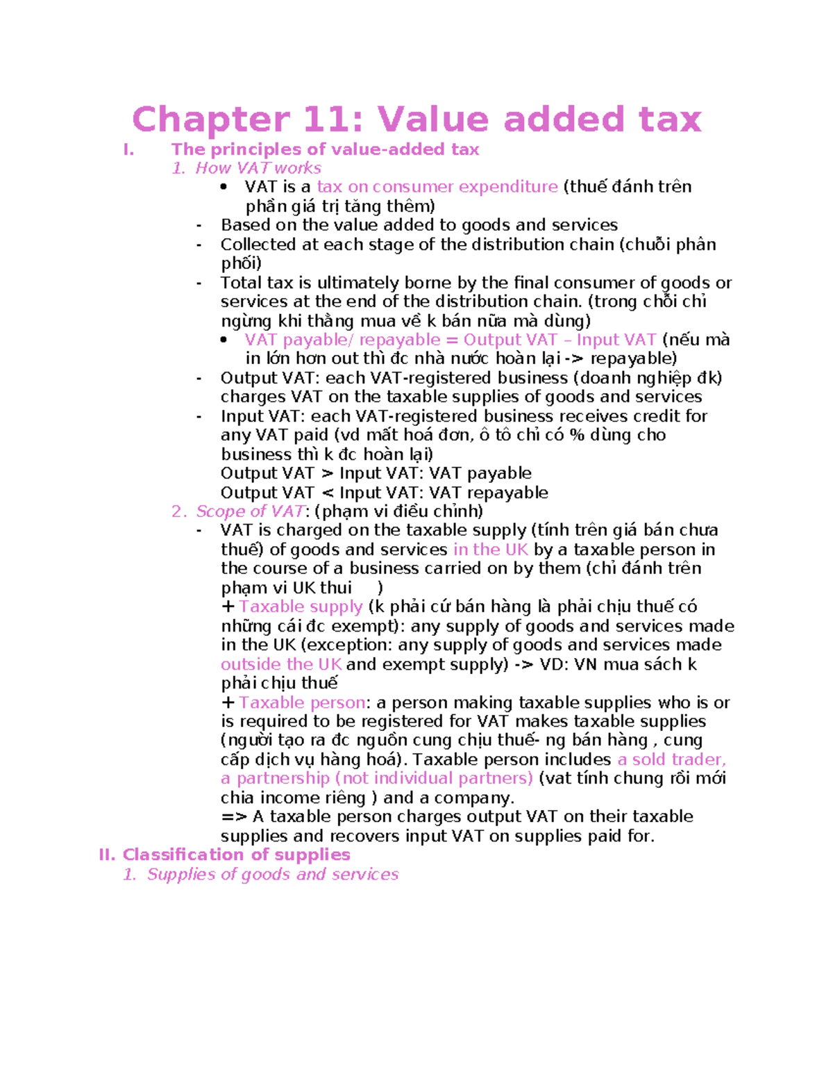 Chapter 11-tax - VAT - Chapter 11: Value added tax I. The principles of ...