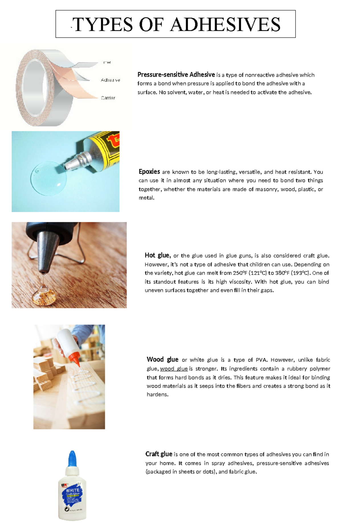 Doc5 - njj - `TYPES OF ADHESIVES Pressure-sensitive Adhesive is a type of nonreactive adhesive ...