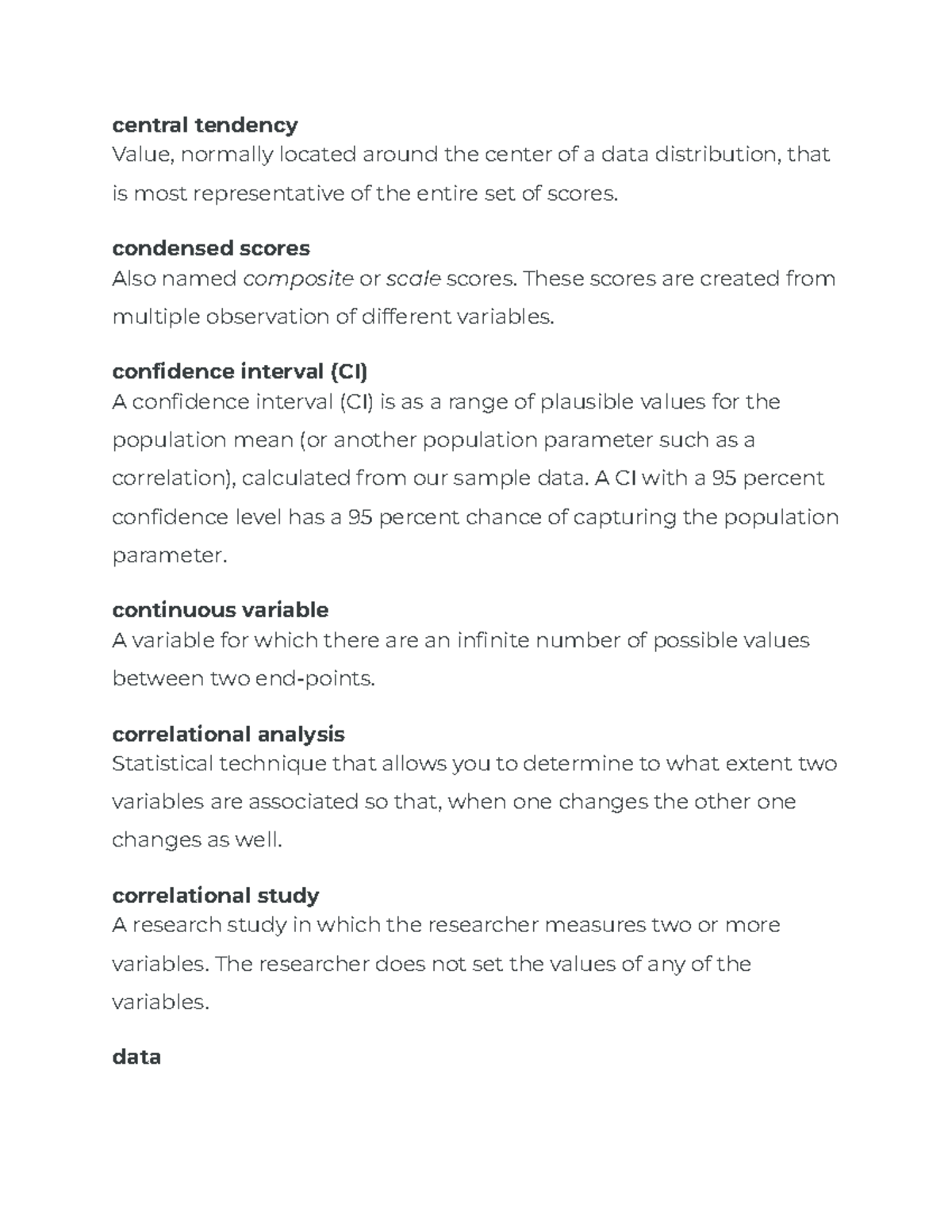 Psychology stats glossary - central tendency Value, normally located ...