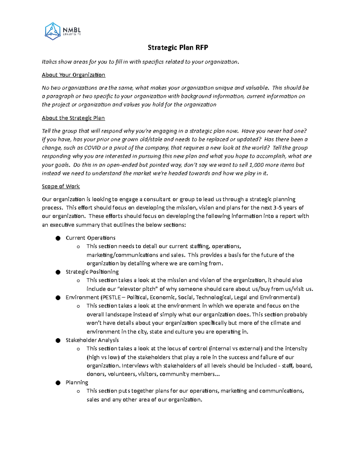 Strategic+Plan+RFP+Template - Strategic Plan RFP Italics show areas for ...
