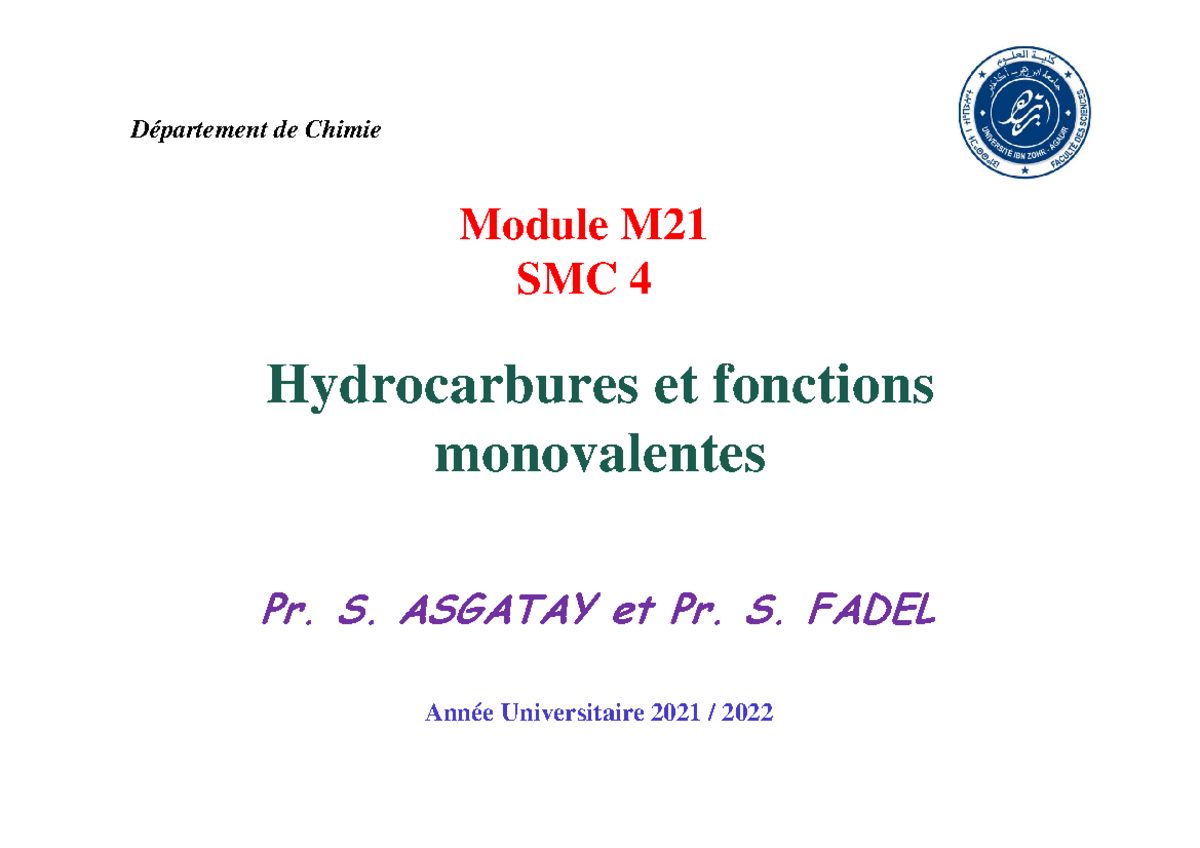Cours Hydro F (21-22) - Summary Chimie Organique - Hydrocarbures et ...