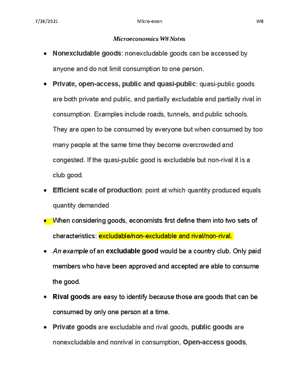 Microeconomics W8 Notes - Private, open-access, public and quasi-public ...