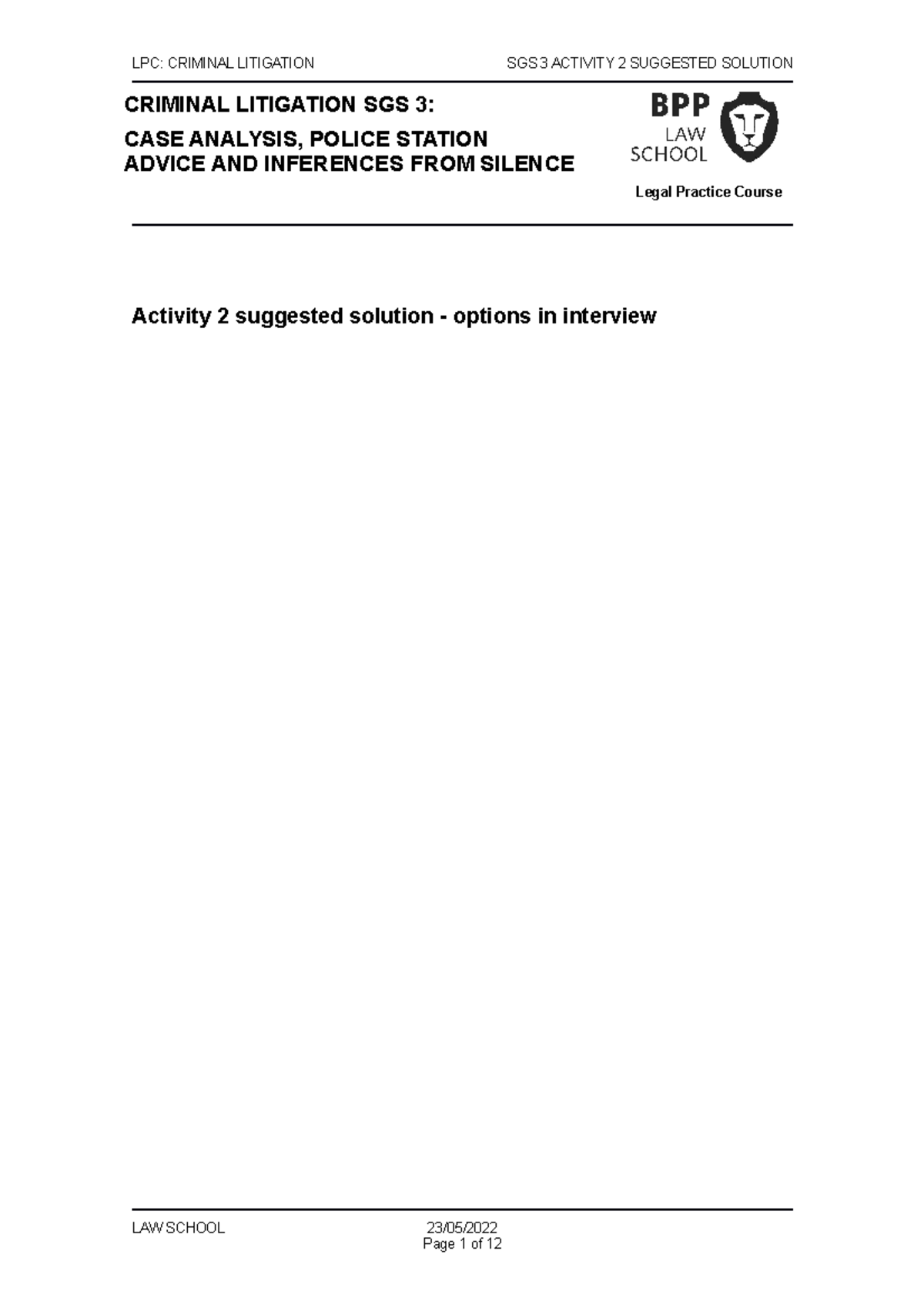 Model Answers to Three Options Defendant Has - LPC: CRIMINAL LITIGATION ...