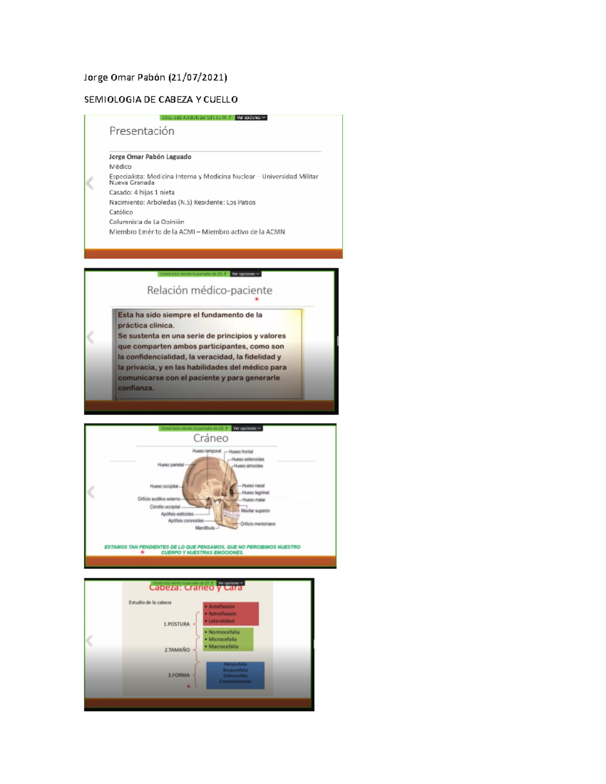 Cabeza y cuello - Jorge Omar Pabón (21/07/2021) SEMIOLOGIA DE CABEZA Y ...