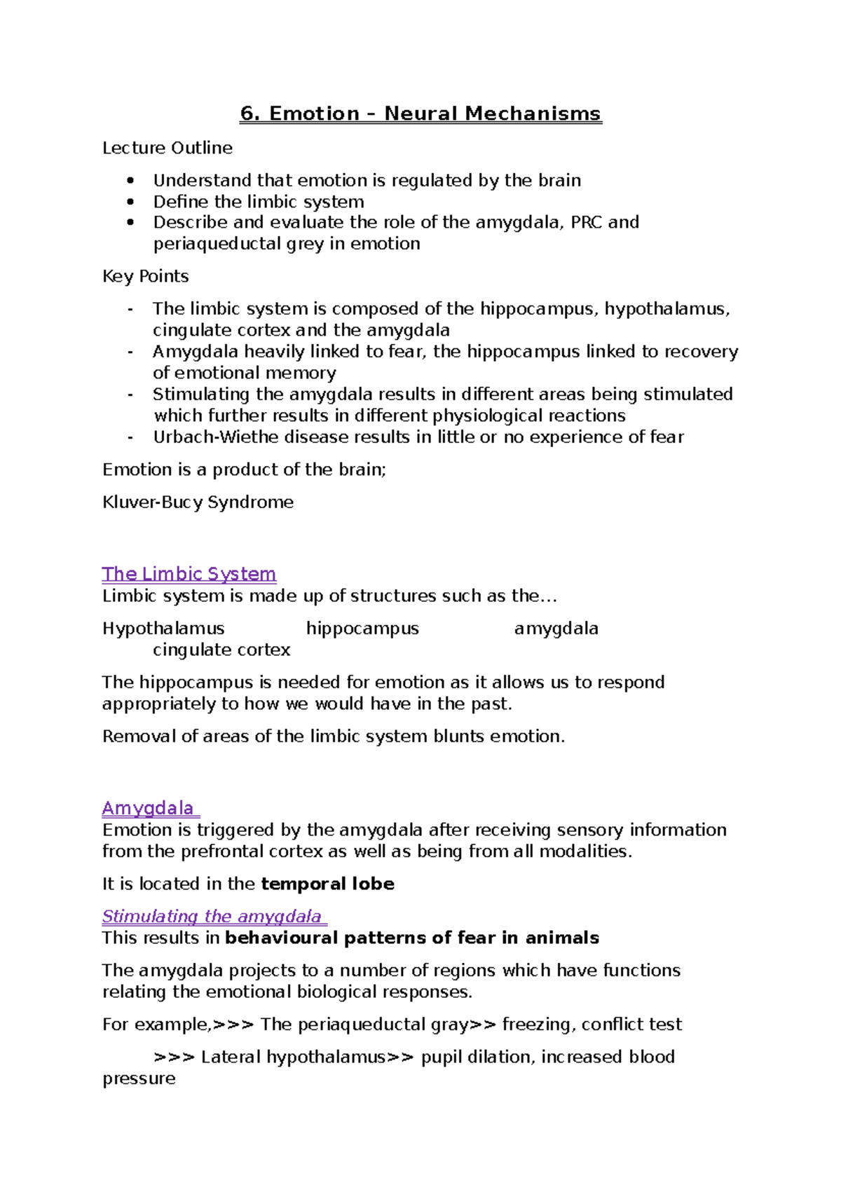 6. Emotion Neural Connections - 6. Emotion – Neural Mechanisms Lecture ...