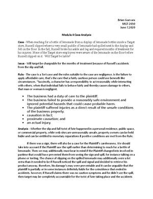 Module Case 7 Analysis - Practice Assignment - Brian Guevara MGT- June ...