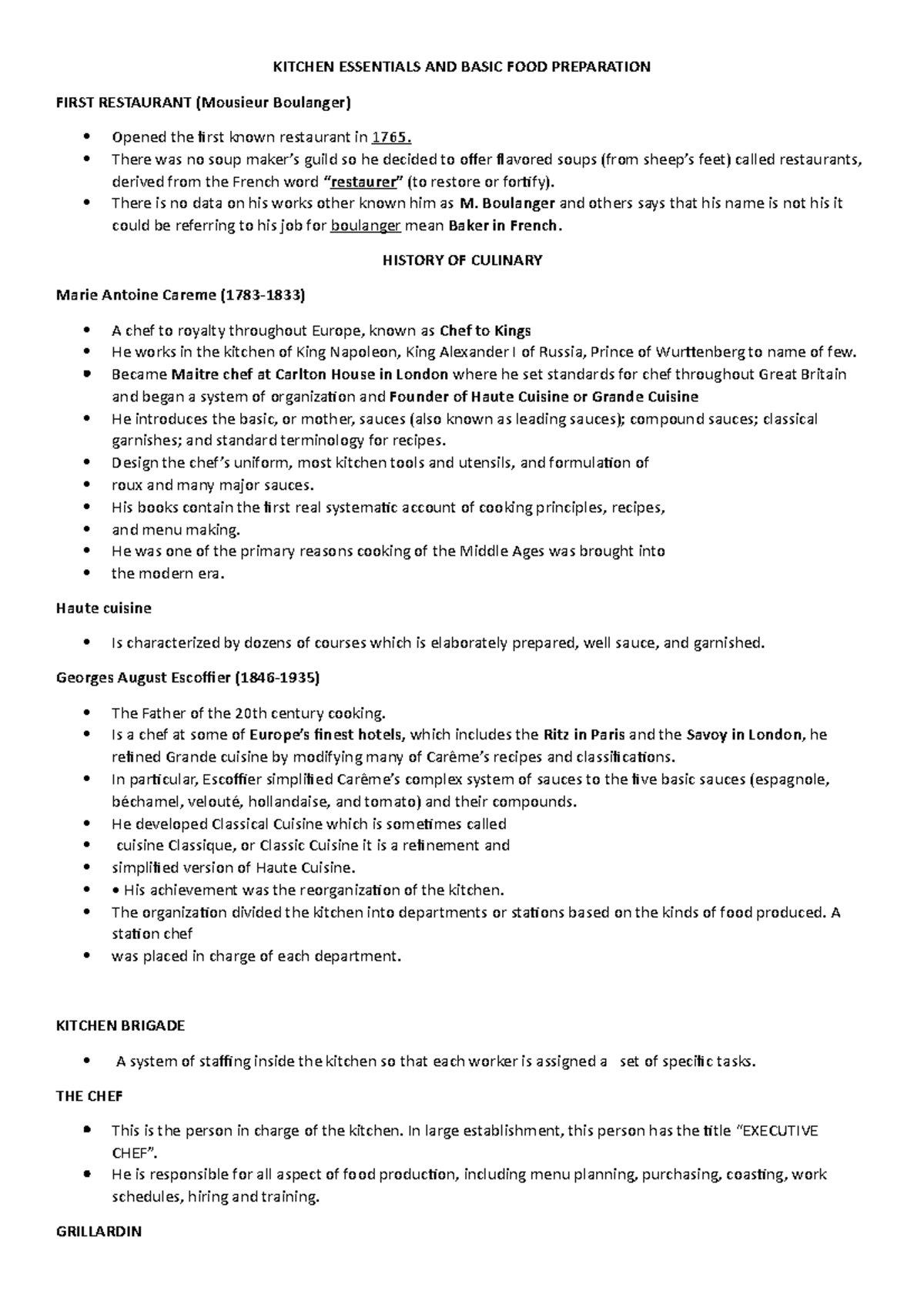 Principles OF Cooking - notes - KITCHEN ESSENTIALS AND BASIC FOOD ...