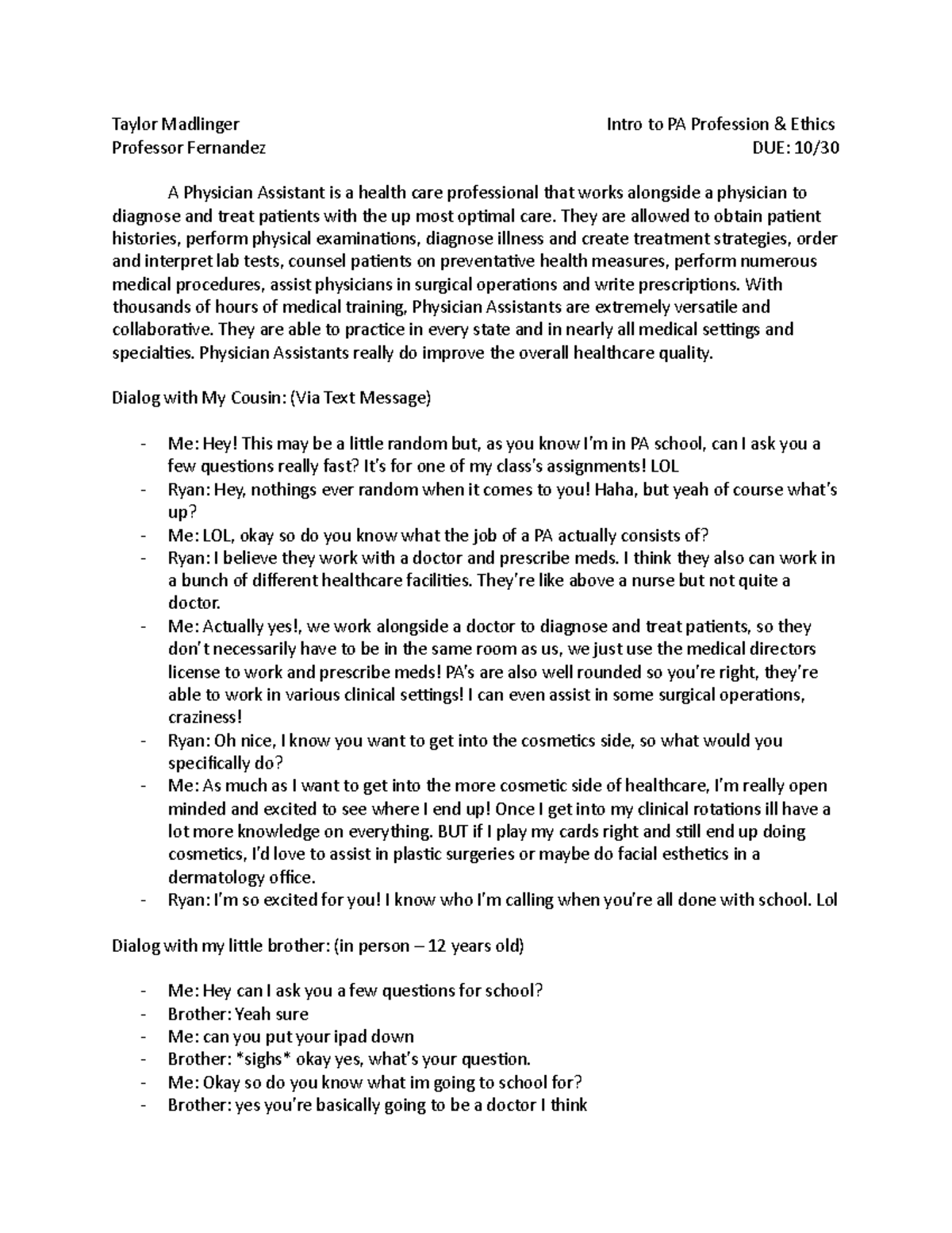 PA definition & dialog - Physician Assistant - Taylor Madlinger Intro ...