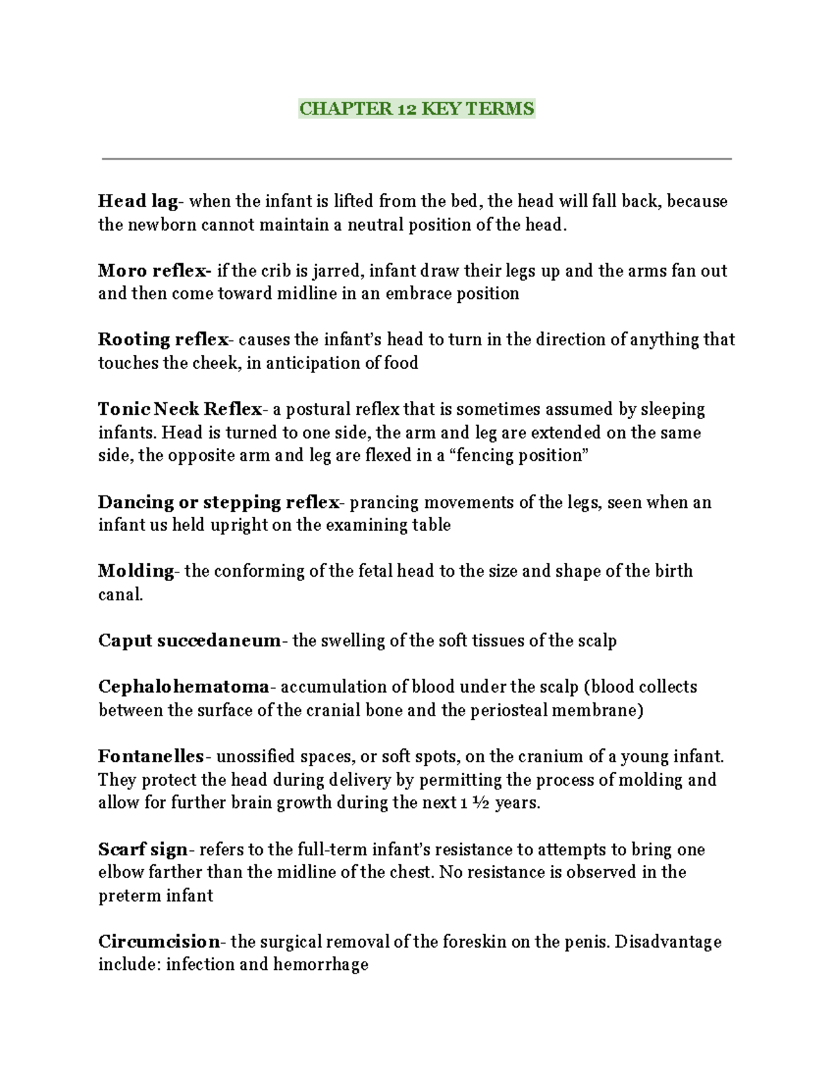 Ch. 12, 13, 14 Key Terms - Maternal Newborn 12-14 Leifer - CHAPTER 12 ...