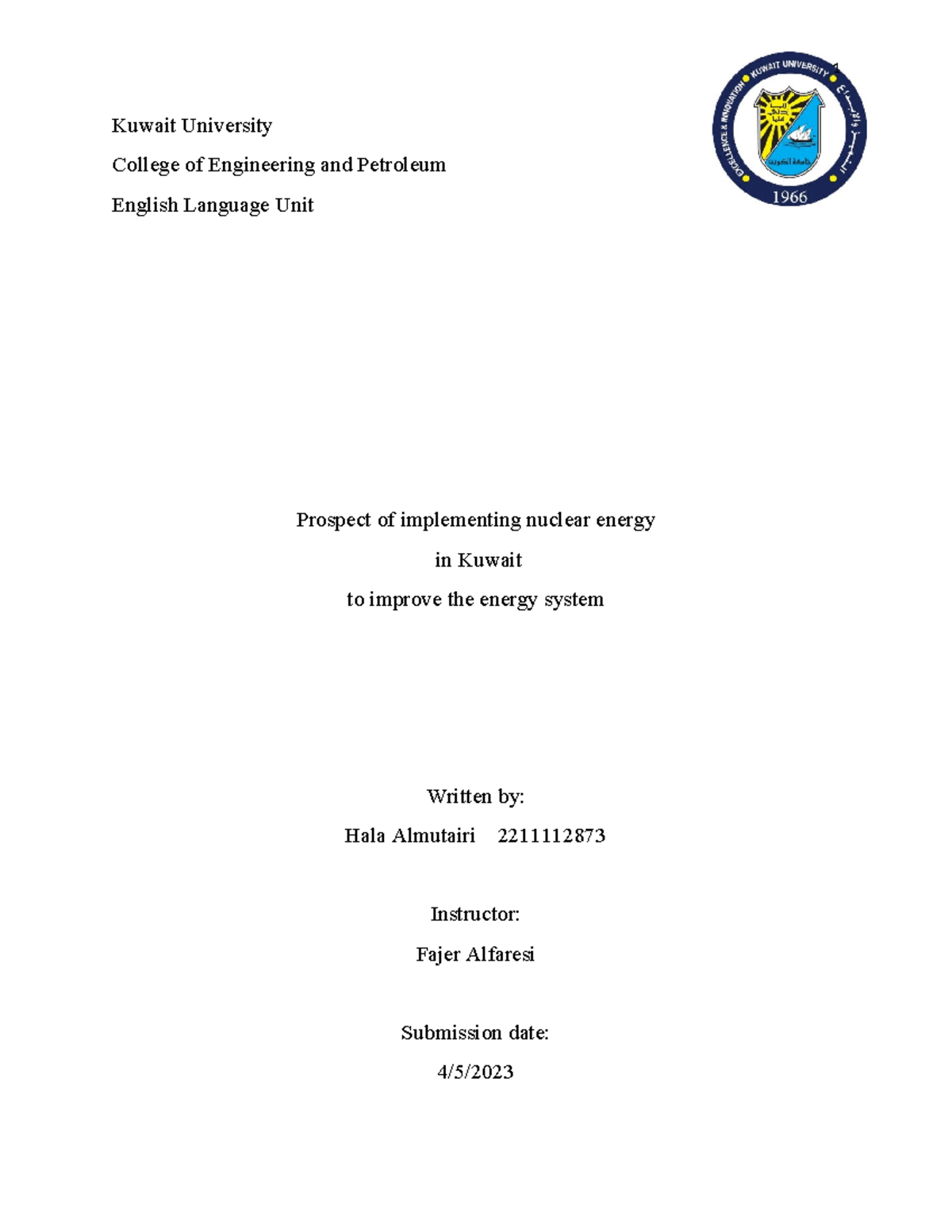 Report 211 hala - Kuwait University College of Engineering and ...
