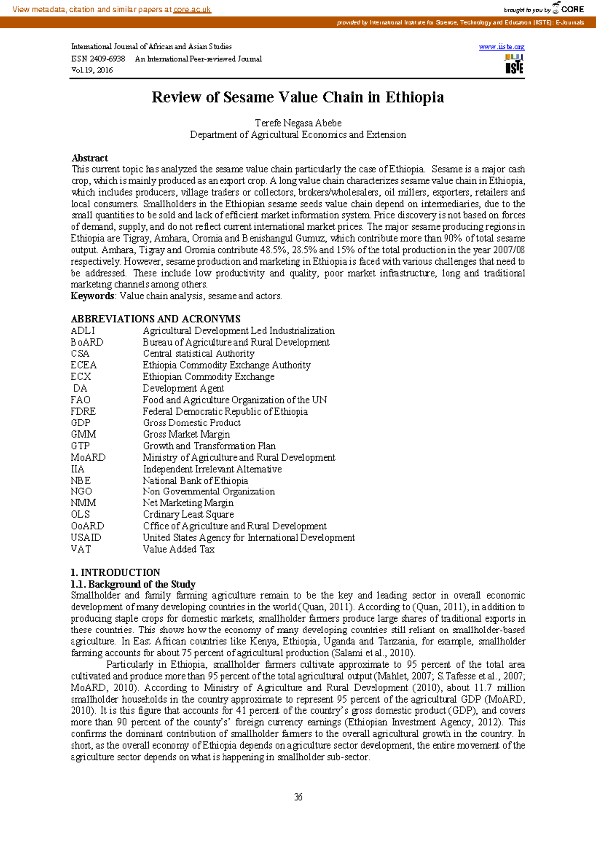 Sesame value chain - Sesame is a major cash crop, which is mainly ...