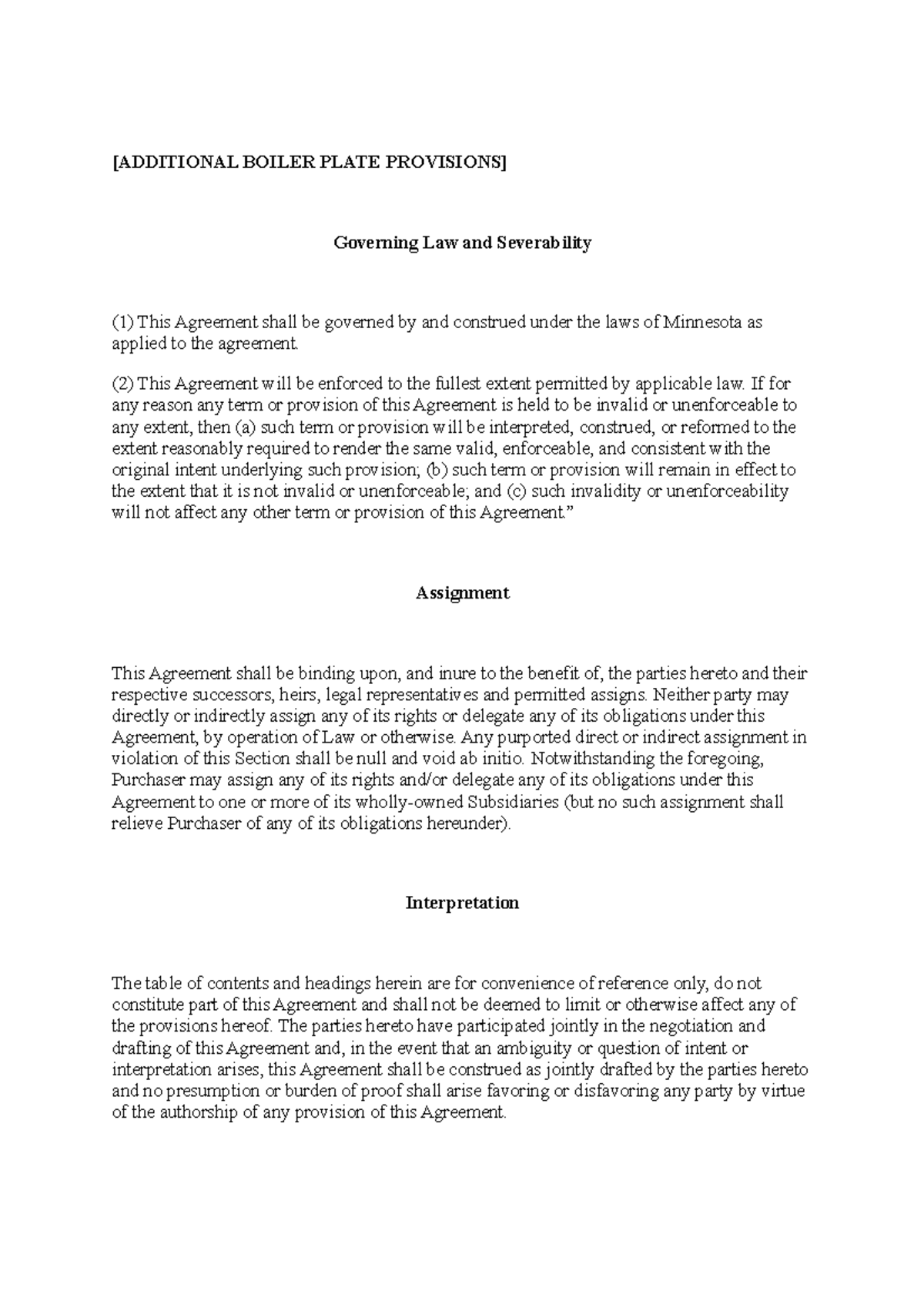 [Contract Drafting] Assignment #1: provisions - [ADDITIONAL BOILER ...