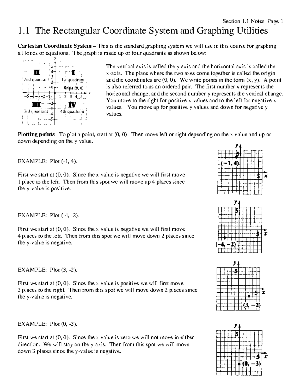 1 1 Notes 126M - 1 The Rectangular Coordinate System and Graphing ...