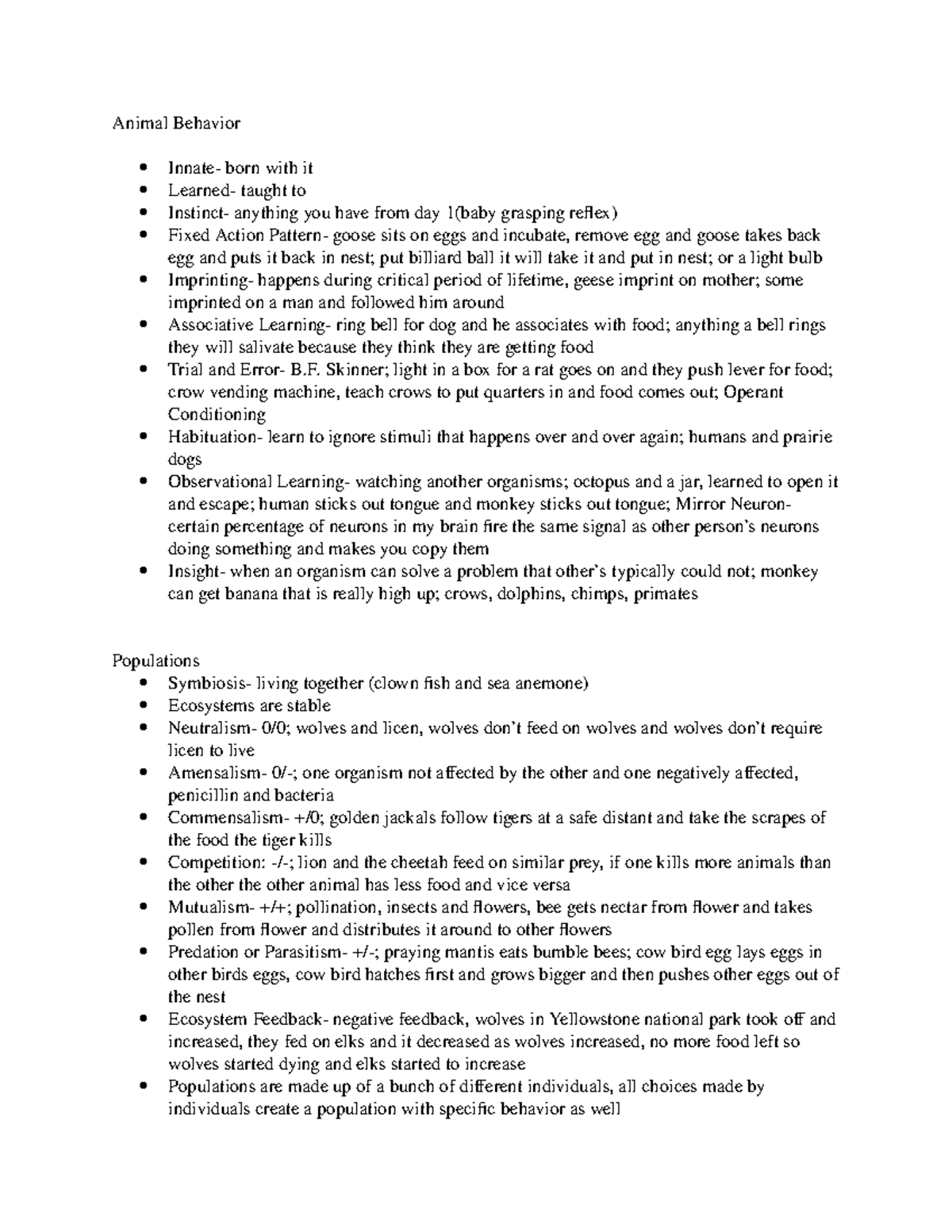 Animal Behavior and Ecosystem Interactions - Studocu