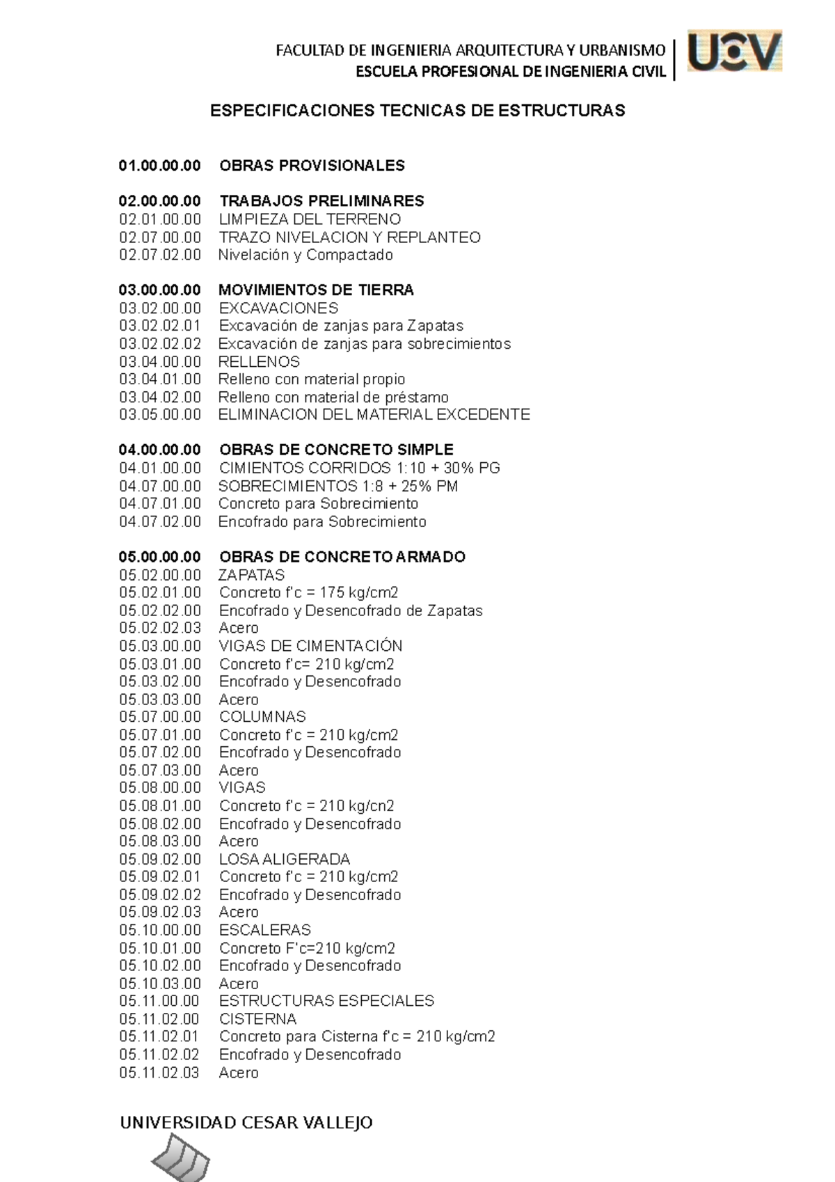 Especificaciones Tecnicas - Estructuras - ESCUELA PROFESIONAL DE INGENIERIA CIVIL ...