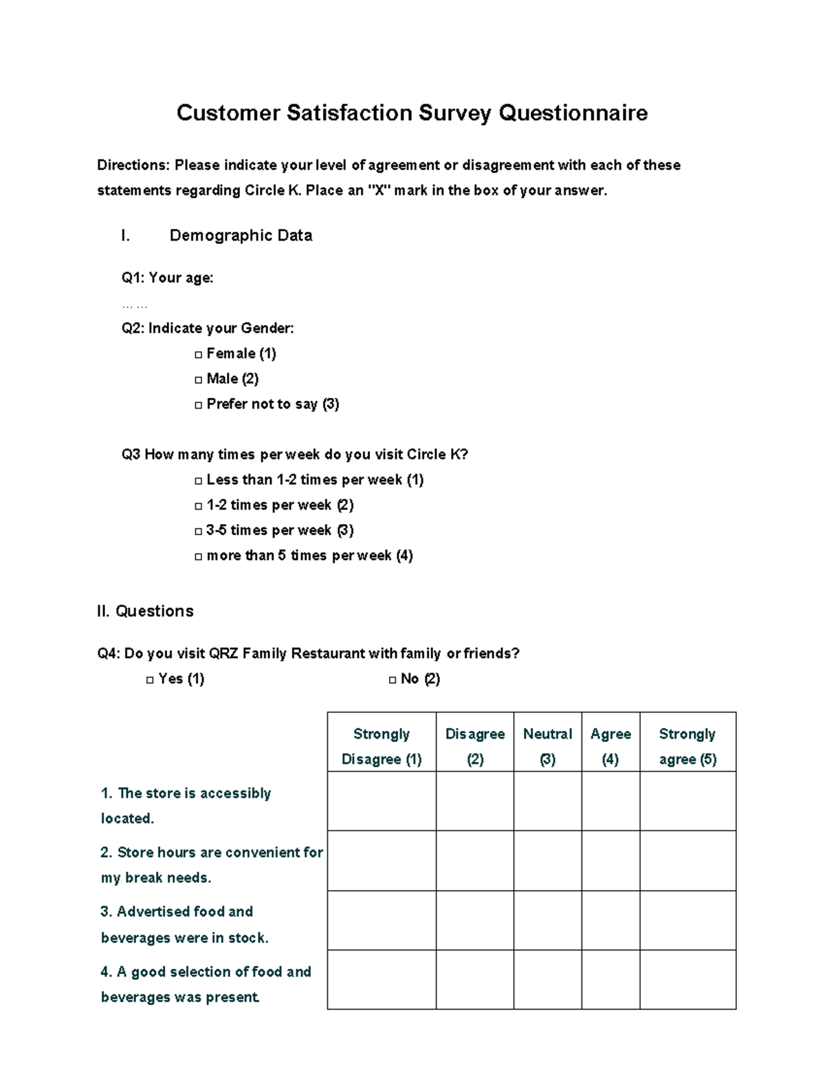 Questionnaire-Template-Circle K - Customer Satisfaction Survey ...