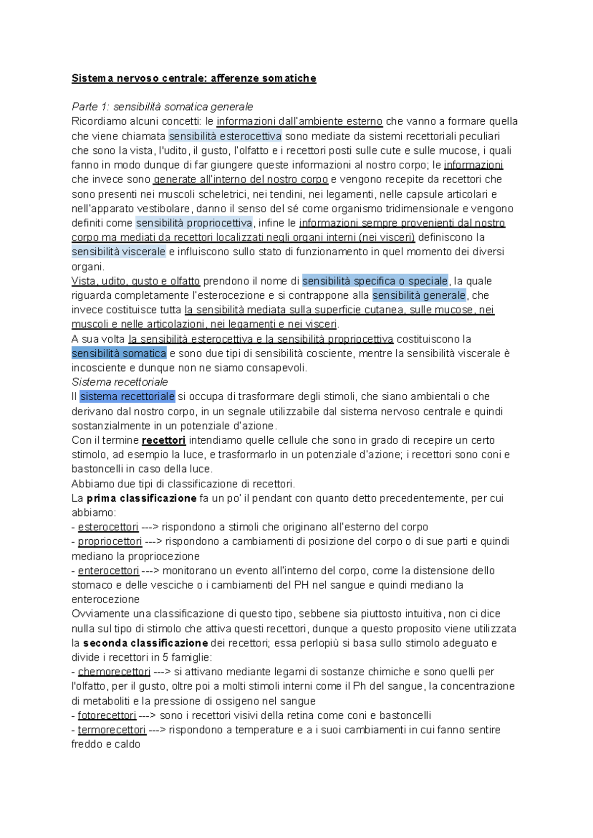 Sbobina lezione 8 neuroanatomia - Sistema nervoso centrale: afferenze ...