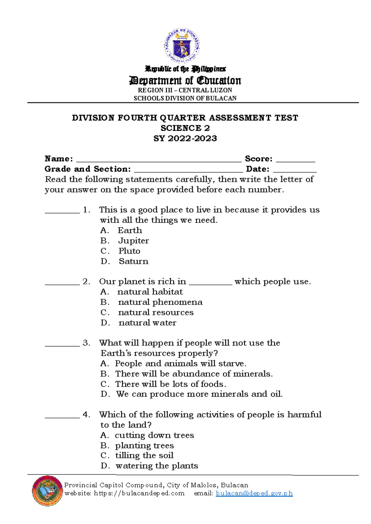 Science-SSES-2 Elementary Level - Republic of the Philippines ...