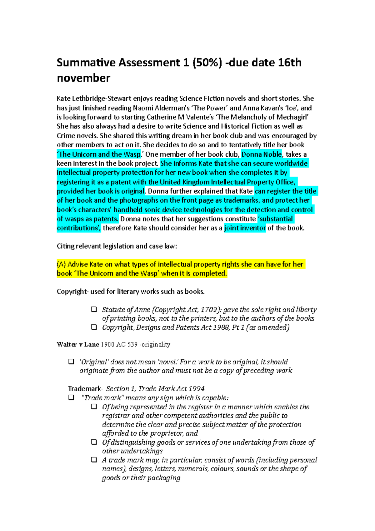 Summative Assessment 1 - She has just finished reading Naomi Alderman’s ...